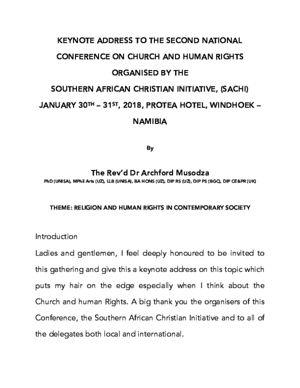 (PDF) The Church and Human Rights in Contemporary Society: Keynote ...