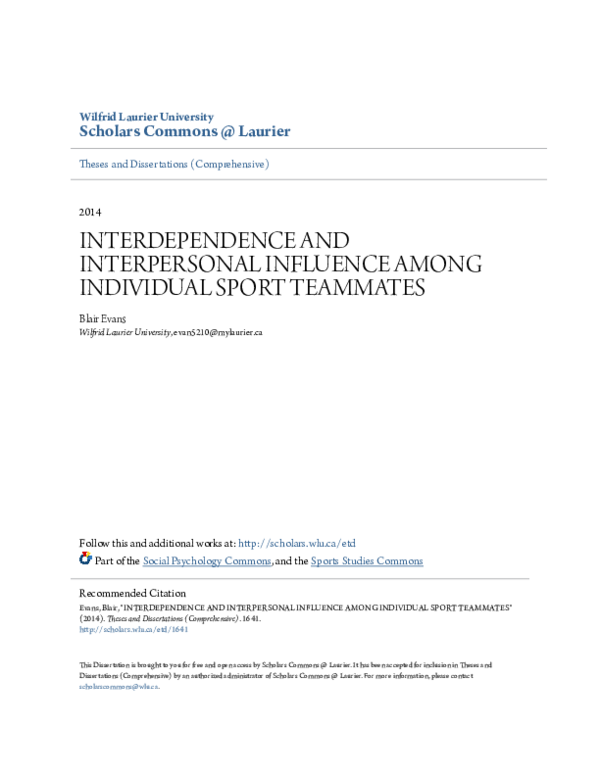 (PDF) Interdependence and Interpersonal Influence Among Individual ...