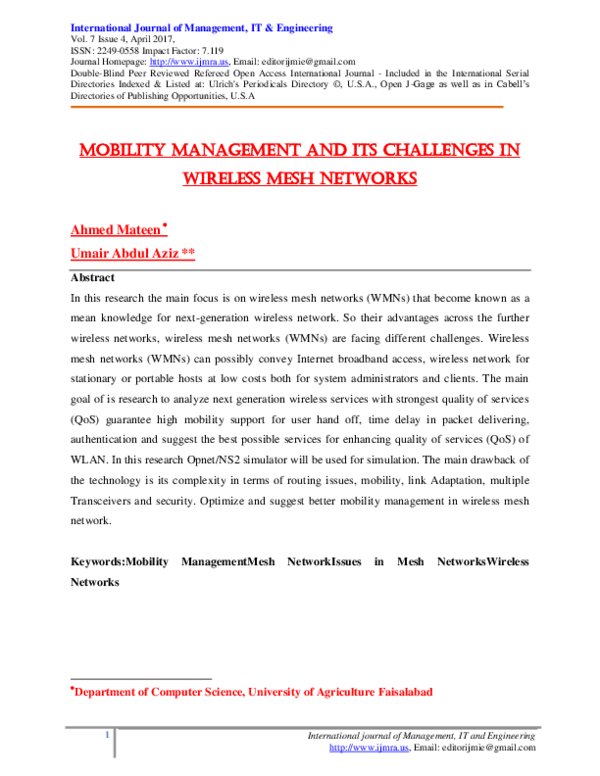 Pdf Mobility Management And Its Challenges In Wireless Mesh Networks 