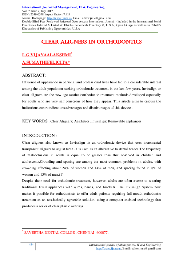 (PDF) CLEAR ALIGNERS IN ORTHODONTICS