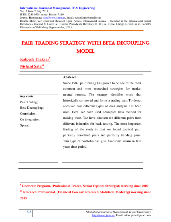 (PDF) Pair Trading Strategy with Beta Decoupling Model