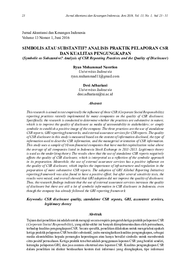 (PDF) SIMBOLIS ATAU SUBSTANTIF? ANALISIS PRAKTIK PELAPORAN CSR DAN ...