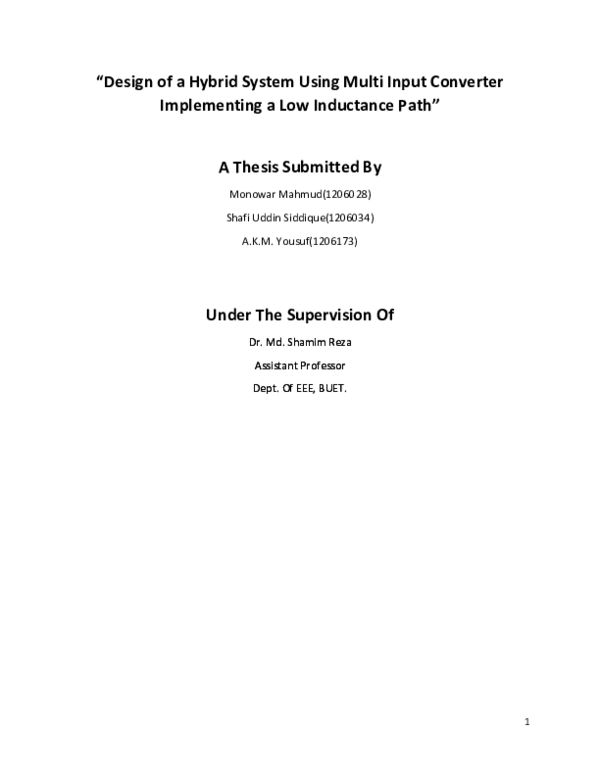 Pdf Design Of A Hybrid System Using Multi Input Converter