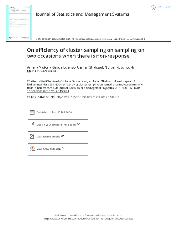Pdf On Efficiency Of Cluster Sampling On Sampling On Two Occasions When There Is Non Response