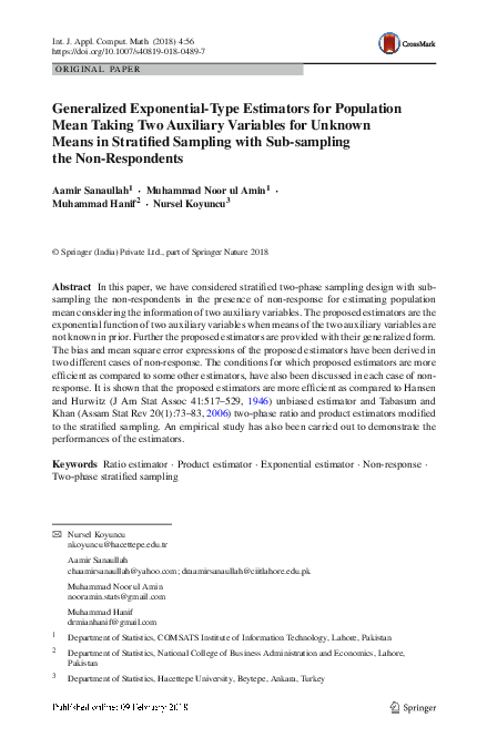 Pdf Generalized Exponential Type Estimators For Population Mean