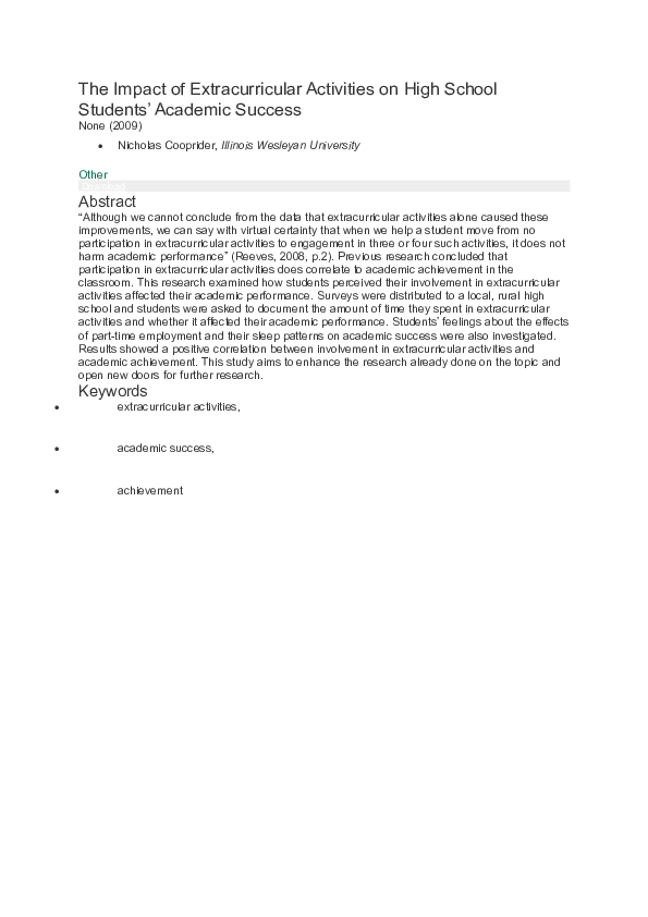 (DOC) The Impact of Extracurricular Activities on High School Students-II