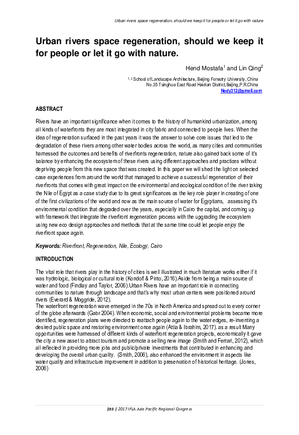 (PDF) Urban rivers space regeneration, should we keep it for people or ...