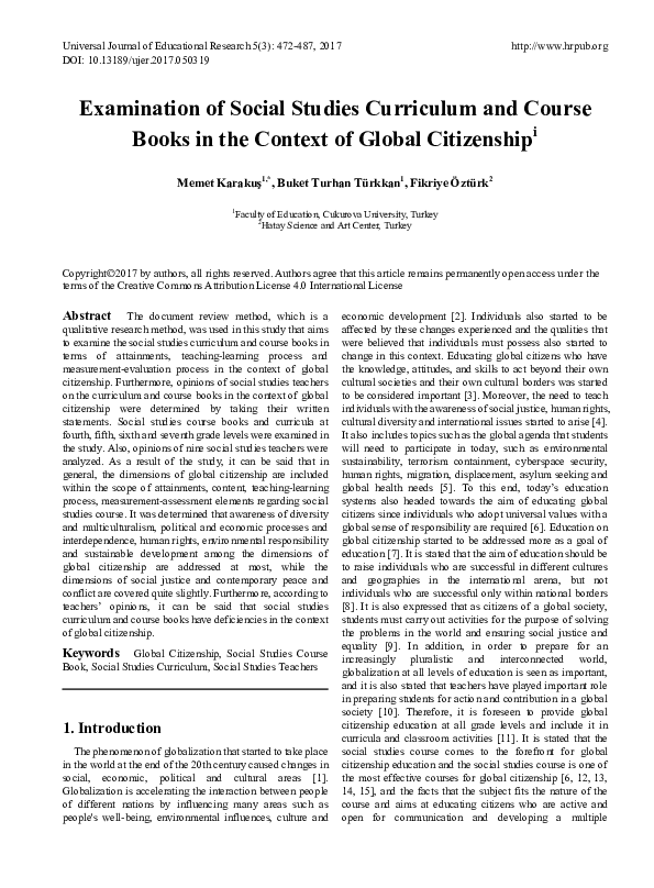 (PDF) Examination of Social Studies Curriculum and Course Books in the ...