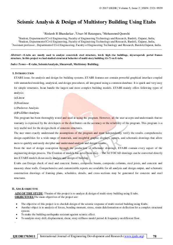 (PDF) Seismic Analysis & Design of Multistory Building Using Etabs