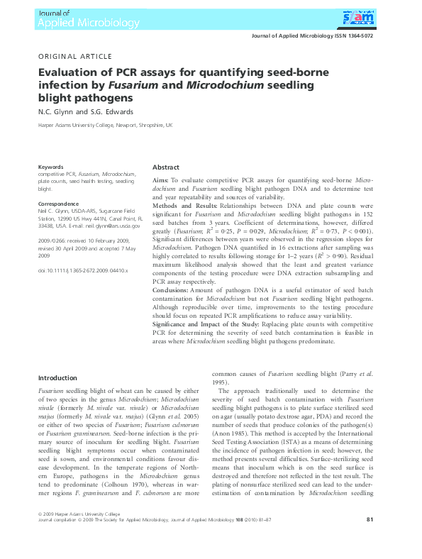 (PDF) Evaluation of PCR assays for quantifying seed-borne infection by ...
