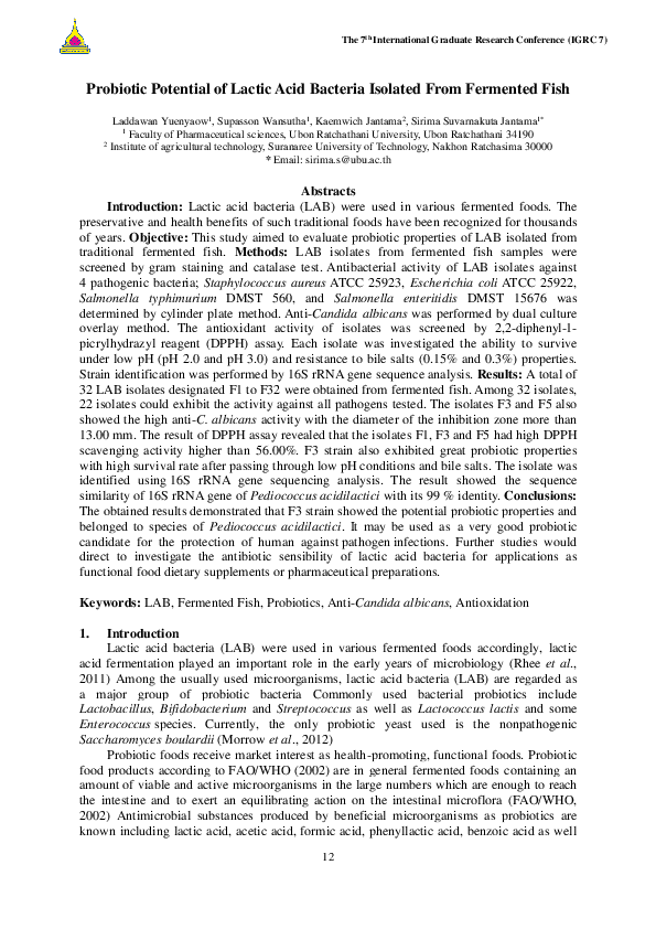 (PDF) Probiotic Potential of Lactic Acid Bacteria Isolated From Fermented Fish