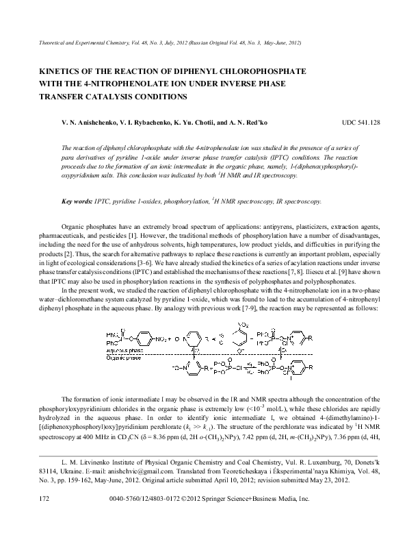 (PDF) KINETICS OF THE REACTION OF DIPHENYL CHLOROPHOSPHATE WITH THE 4 ...