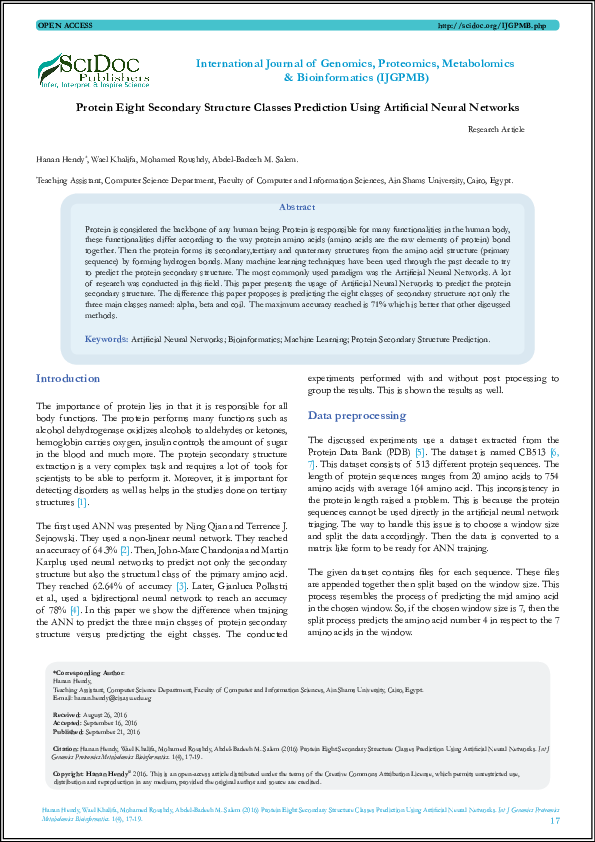 (PDF) Protein Eight Secondary Structure Classes Prediction Using Artificial Neural Networks ...