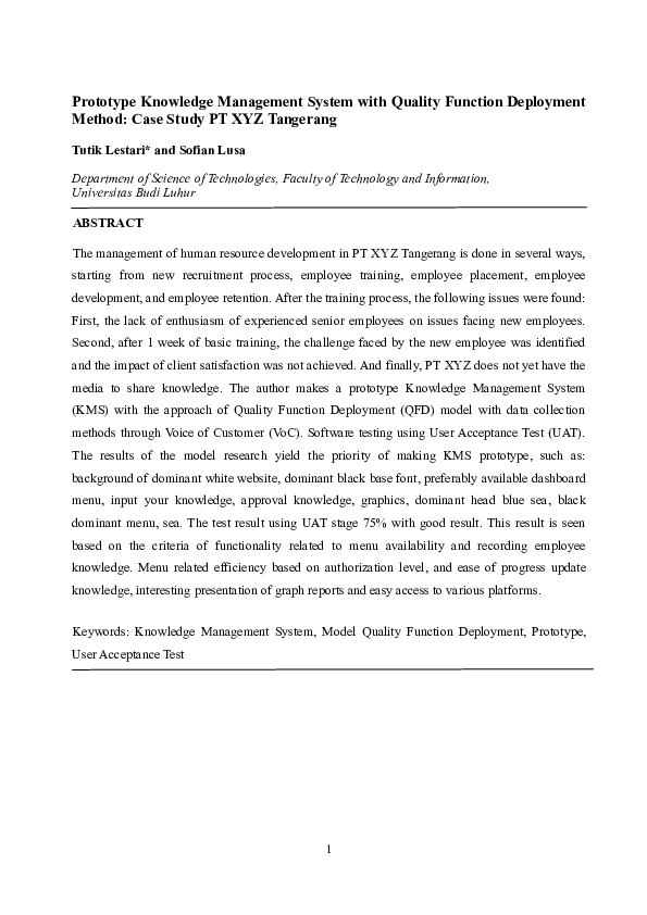 (DOC) Prototype Knowledge Management System with Quality Function Deployment Method: Case Study ...