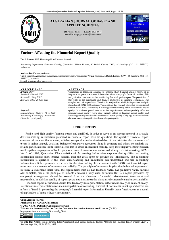 (PDF) Factors Affecting the Financial Report Quality