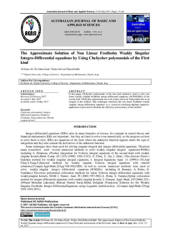 Pdf The Approximate Solution Of Non Linear Fredholm Weakly Singular