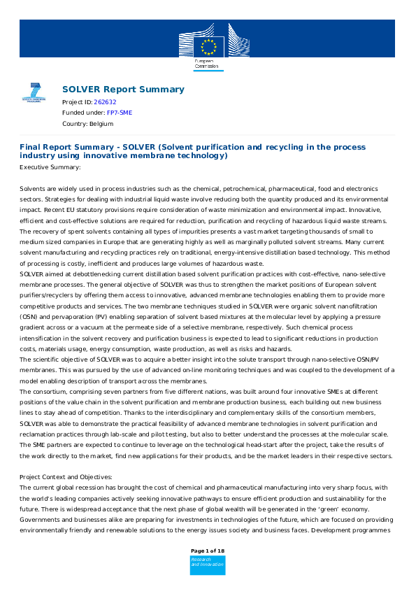 (PDF) SOLVER Report Summary Final Report Summary -SOLVER (Solvent ...