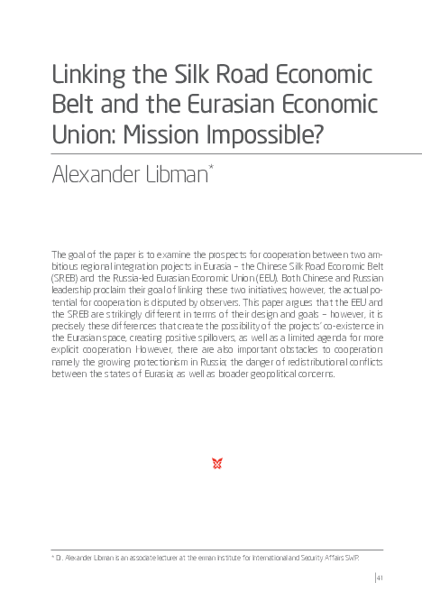 (PDF) Alexander Libman, "Linking the Silk Road Economic Belt and the ...