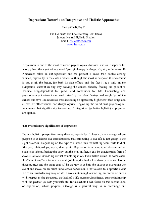 (PDF) Depression: Towards an Integrative and Holistic Approach