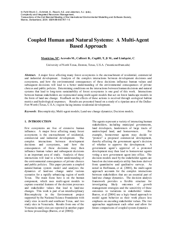 (PDF) Coupled human and natural systems: a multi-agent based approach