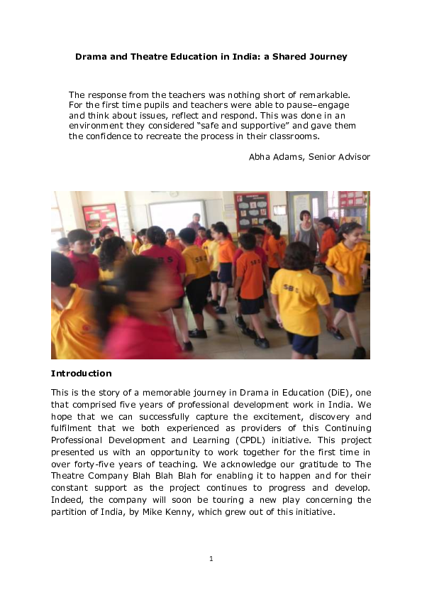 (PDF) Drama and Theatre Education in India: a Shared Journey