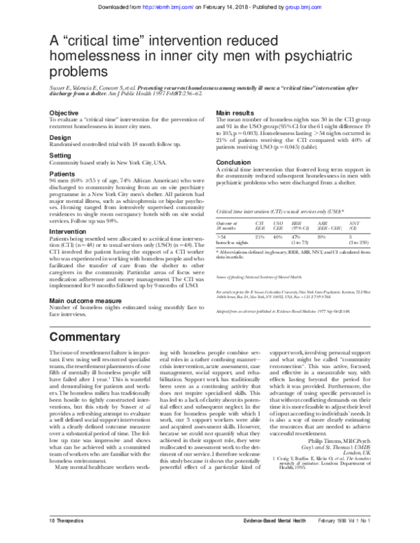 (PDF) A "critical time" intervention reduced homelessness in inner city ...