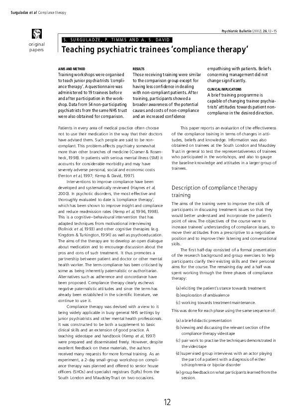 (PDF) Teaching psychiatric trainees compliance therapy