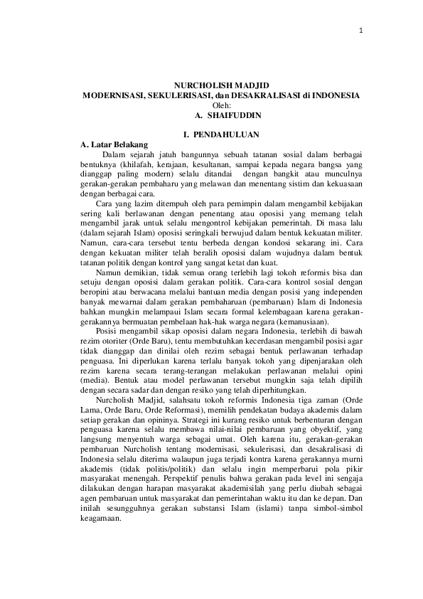 (PDF) NURCHOLISH MADJID MODERNISASI, SEKULERISASI, dan DESAKRALISASI di ...