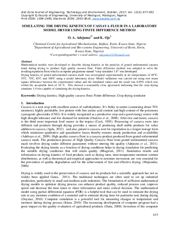 (PDF) Simulating the Drying Kinetics of Cassava Flour in a Laboratory Model Dryer using Finite ...