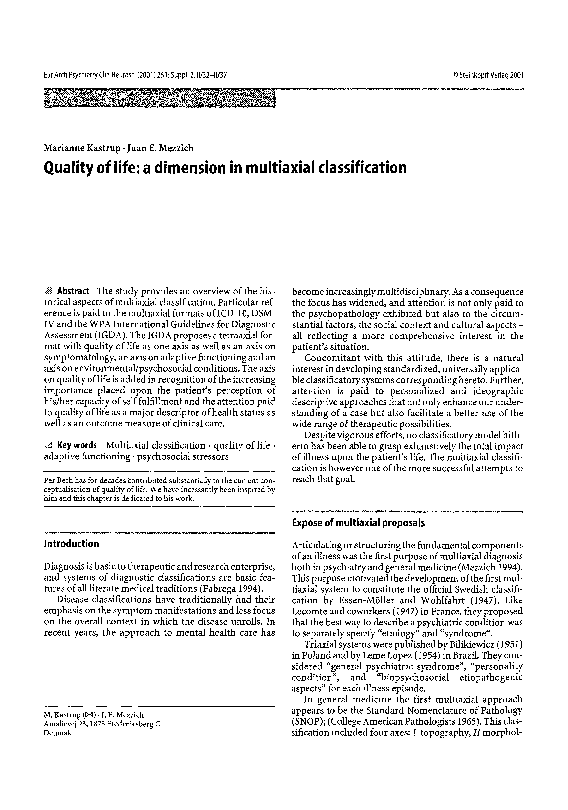 (PDF) Quality of life: a dimension in multiaxial classification
