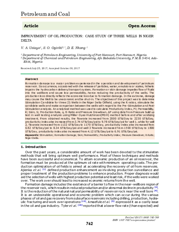 (PDF) IMPROVEMENT OF OIL PRODUCTION: CASE STUDY OF THREE WELLS IN NIGER ...