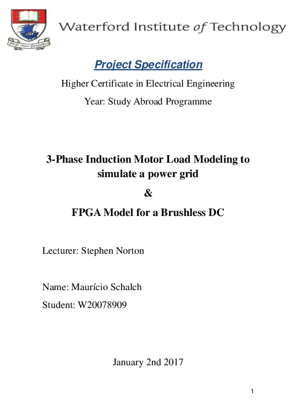Pdf 3 Phase Induction Motor Load Modeling To Simulate A Power Grid And Fpga Model For A Brushless Dc