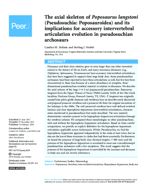(PDF) The axial skeleton of Poposaurus langstoni (Pseudosuchia ...