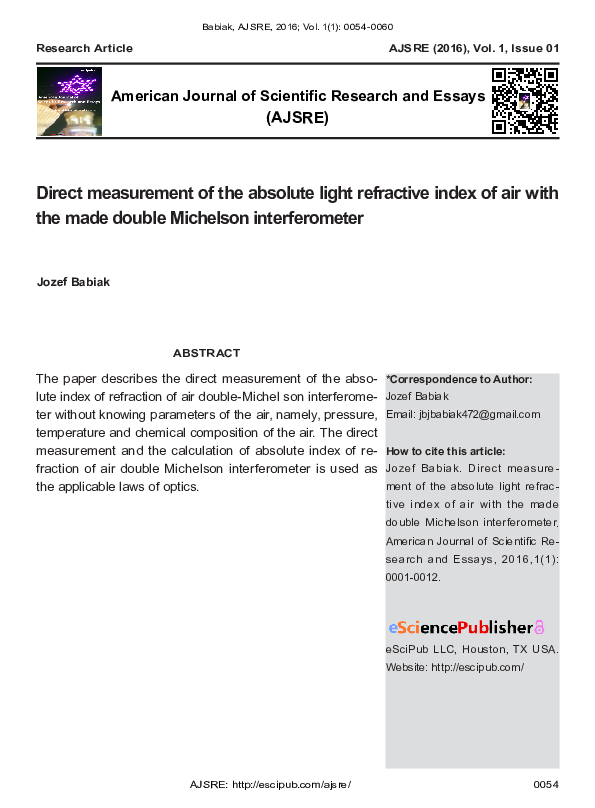 (PDF) Direct measurement of the absolute light refractive index of air with the made double ...