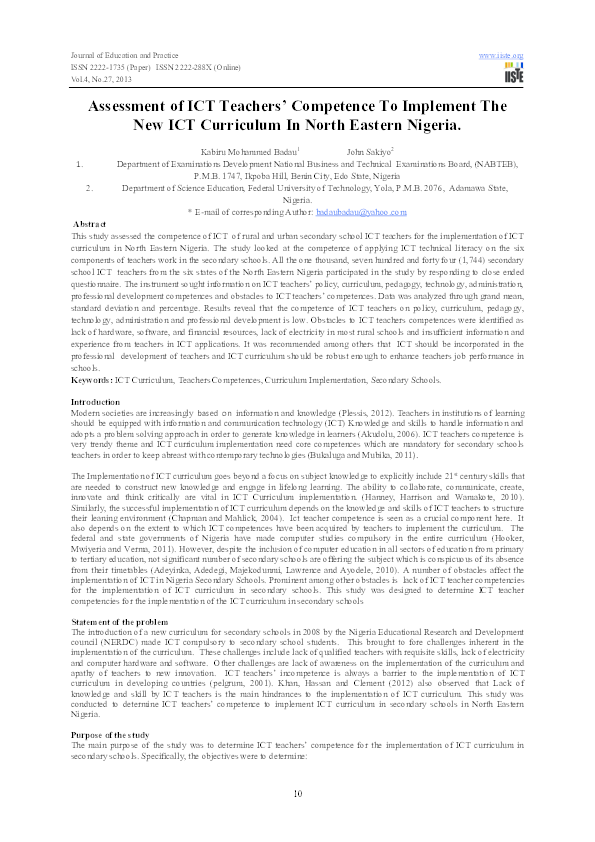 (PDF) Assessment of ICT Teachers’ Competence to Implement the New ICT ...