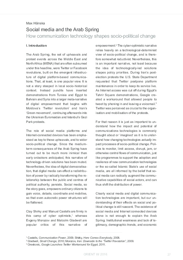 (PDF) Social Media & the Arab Spring: How communication technology ...