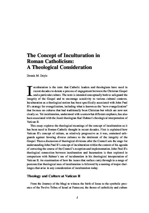 (PDF) The Concept of Inculturation in Roman Catholicism: A Theological ...