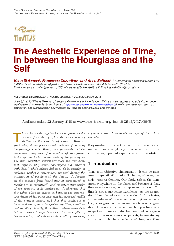 (PDF) The Aesthetic Experience of Time, in between the Hourglass and ...