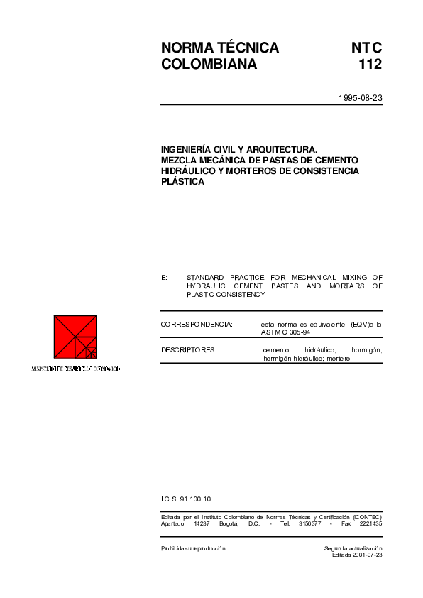 (PDF) NORMA TÉCNICA NTC COLOMBIANA 112 INGENIERÍA CIVIL Y ARQUITECTURA. MEZCLA MECÁNICA DE ...