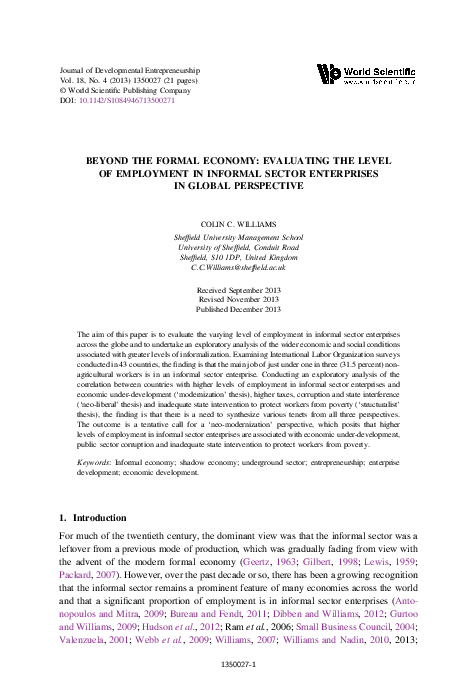 (PDF) BEYOND THE FORMAL ECONOMY: EVALUATING THE LEVEL OF EMPLOYMENT IN INFORMAL SECTOR ...