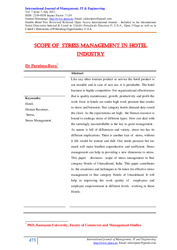 (PDF) Scope Of Stress Management In Hotel Industry