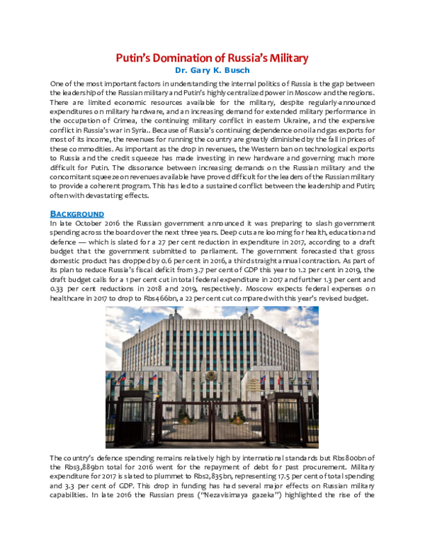 (PDF) Putin's Domination of Russia's Military