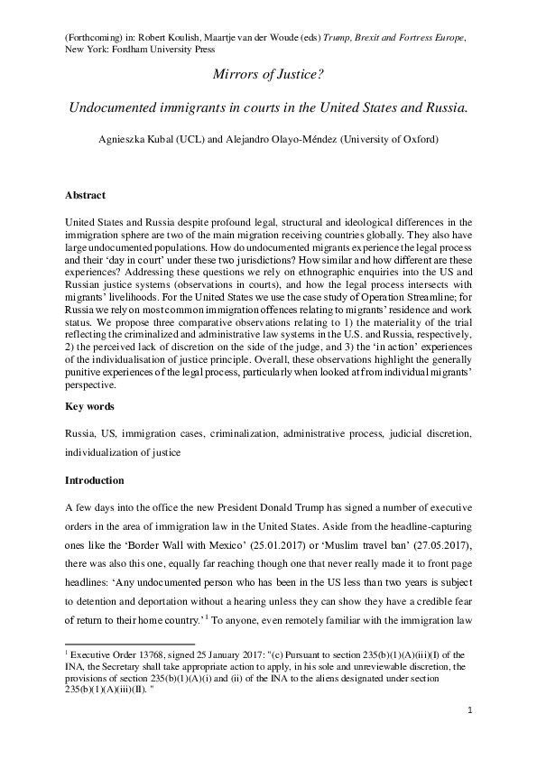 (PDF) Mirrors of Justice? Undocumented immigrants in courts in the ...