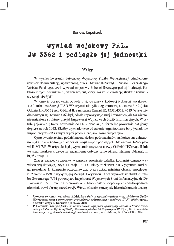 (PDF) Wywiad wojskowy PRL. JW 3362 i podległe jej jednostki, "Aparat Represji w Polsce Ludowej ...