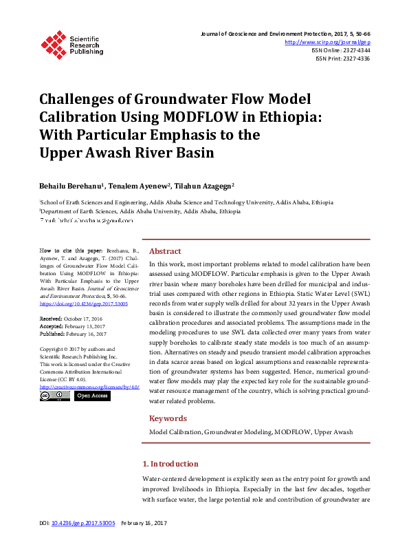 (PDF) Challenges of Groundwater Flow Model Calibration Using MODFLOW in ...