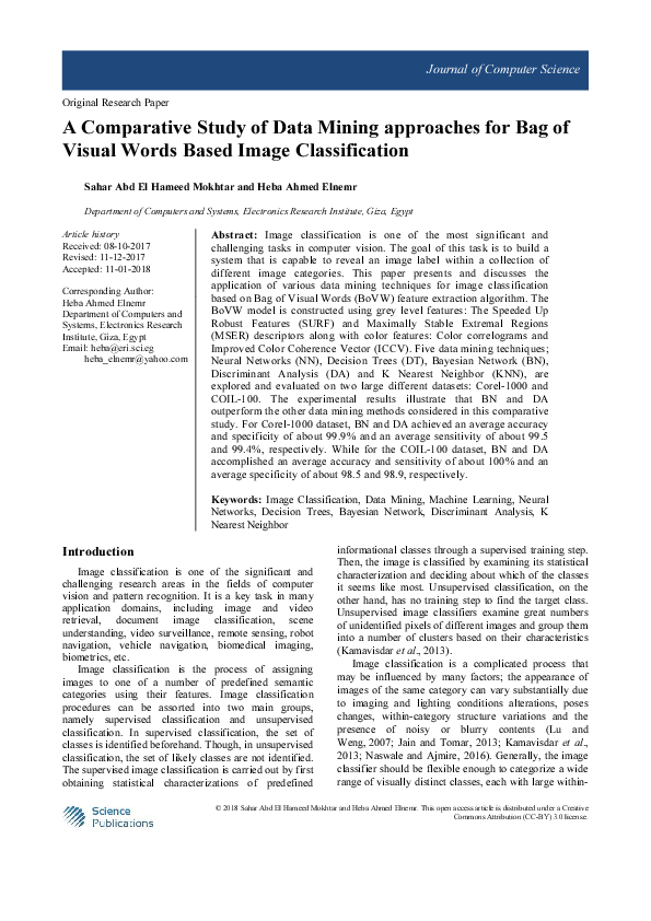 (PDF) A Comparative Study of Data Mining approaches for Bag of Visual Words Based Image ...