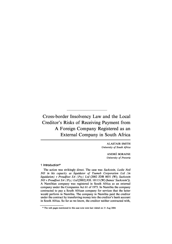 (PDF) Cross-border Insolvency Law and the Local Creditor's Risks of Receiving Payment from A ...