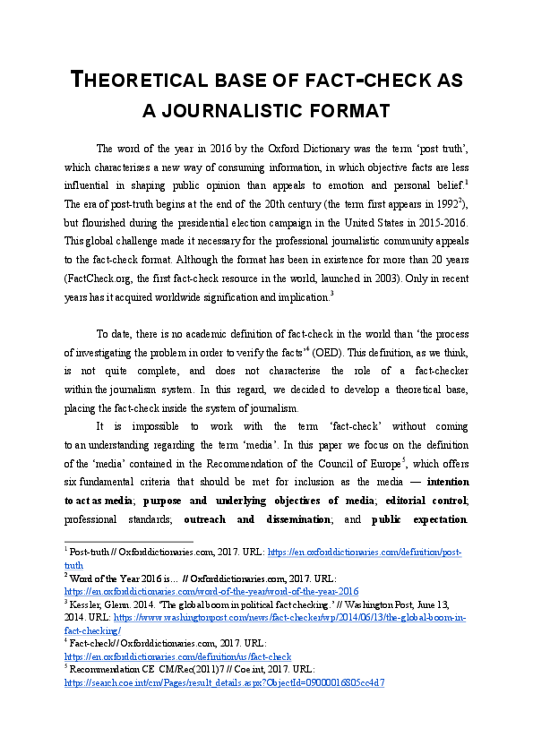 (PDF) Theoretical Base of Fact-Check as a Journalistic Format