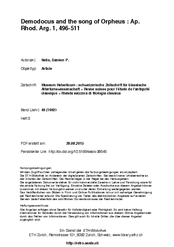 (PDF) Demodocus and the song of Orpheus : Ap. Rhod. Arg. 1, 496-511