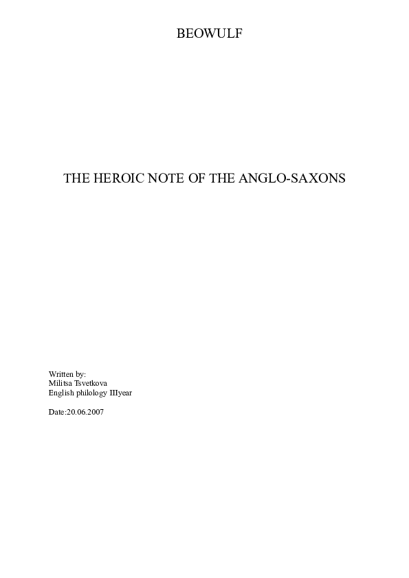 (DOC) BEOWULF THE HEROIC NOTE OF THE ANGLO-SAXONS